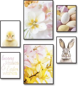 Artland Premium Poster Set 6tlg. 4x30x40 / 2x45x60 OHNE RAHMEN Ostern deko Hase K&uuml;ken Blumen Boho Fr&uuml;hling U5NT