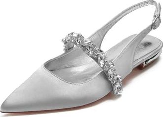 Generic Chaussures Plates De Mari&eacute;e &Agrave; Bout Pointu pour Femmes Mariage Strass Slingback Robe De Bal Plates1.5Cm,Argent,39 EU