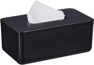Relaxdays Tücherbox mit Deckel, für Bad, Taschentuchbox, modernes Design, HxBxT: 10 x 23 x 13 cm, Kunststoff, schwarz