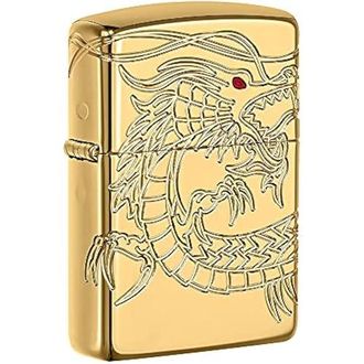Zippo Sturmfeuerzeug - Chinese Dragon - 360 Multicut Engraving & Epoxy Inlay - Armor, High Polish Gold - Nachfüllbar - Wiederverwendbar - Windfest - Made in