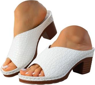 Generic Sandales &agrave; talons &eacute;pais pour femme - Bout ouvert - Sandales tendance pour mariage - Sandales d&eacute;t&eacute; d&eacute;contract&eacute;es &agrave; enfiler, blanc, 37.5 EU