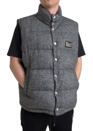 Dolce & Gabbana Mens Elegant Chevron Knit Wool Blend Vest Jacket Gray Clothing
