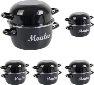 Crealys 545411 Marmite &agrave; Moules traditionelle en Acier Emaill&eacute; Noir &Oslash;20 cm, 2,8 Litres - Casserole &agrave; moules compatible tous feux dont induction (Lot de 5)