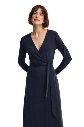 Polo Club Lang&auml;rmliges Wickelkleid marineblau mit V-Ausschnitt und Polo Club-Logo