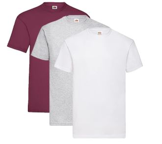 Fruit Of The Loom Valueweight T-Shirt Diverse Farbsets S M L XL XXL 3XL 4XL 5XL (XXL, 1x Burgund + 1x Grau + 1x Weiss + 1HL Kauf Notizblock)