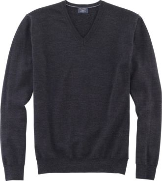 Olymp Herren Pullover V-Ausschnitt Casual.Strick,Single Jersey,Regular fit,Graphit 69,M