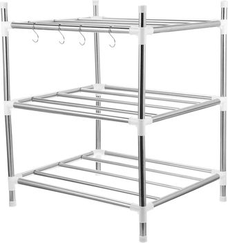 SOLUSTRE Multifunktionales K&uuml;chenregal aus Edelstahl Dreist&ouml;ckiges Aufbewahrungsregal Platzsparendes Multifunktionales K&uuml;chenlager f&uuml;r Arbeitsplatte und Wand P