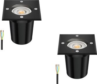 LEDs Com 2 Stück Bodeneinbauleuchte RELI für außen, IP67, schwarz, eckig, 11 x 11cm inkl. LED Lampe 468lm warmweiß