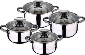 San Ignacio Hita Kochtopf-Set, 8 Teile, Edelstahl, mit Glasdeckeln, geeignet f&uuml;r Induktion, Kollektion Altea, Durchmesser: 16 cm / 18 20 cm und 24 cm, Rostfreier,