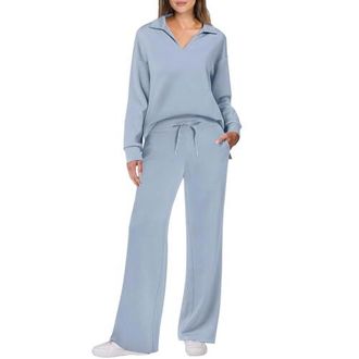 Generic Femme Ensemble Tricot&eacute; Pull Tricot&eacute; 2 Pi&egrave;Ces Ensemble Femme Chic Et Elegant Manche Longue Haute et Pantalons &agrave; Jambes Tenue De Sport Femme Loungewear 