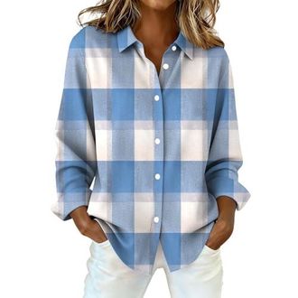 Generic Chemise &agrave; manches longues et boutons pour femme - Style d&eacute;contract&eacute; - Taille M - Courte, bleu ciel, XXL