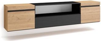 Skraut Home | TV-Schrank, Lowboard | f&uuml;r Wohnzimmer und Esszimmer | 200x45x35cm | F&uuml;r TV-Ger&auml;te bis zu 80 | H&auml;ngend | Moderner Stil | Eiche Schwarz