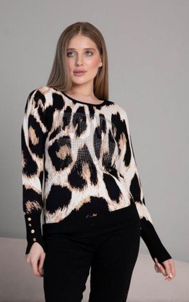 Passioni Strickpullover mit Animalprint und &Auml;rmelb&uuml;ndchen mit Strasssteinen