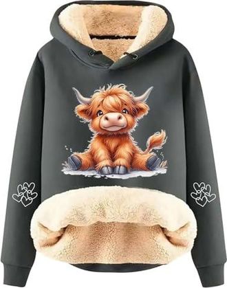 Generic Sweat &agrave; capuche color&eacute; doubl&eacute; de laine pour femme tendance avec capuche cool sweatshirts &agrave; capuche confortables couleur unie doublure polaire &eacute;paisse 