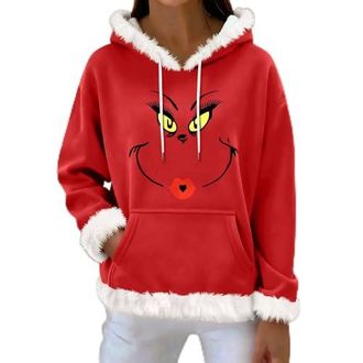 Generic Le Grinch Sweat Femme A Capuche Plaid Vêtements Noel Adulte Deguisement Femmes Pull Moche Costume Chaud Christmas Pilou Pyjama 2025 Pulls Hiver De Pol