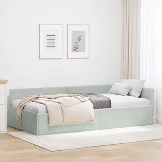 vidaXL Eckbettgestell Hellgrau 90 x 190 cm Samt und engineered Holz vidaXL
