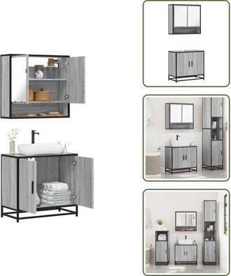 vidaXL 2-tlg. Badm&ouml;bel-Set Grau Sonoma Holzwerkstoff - Badm&ouml;bel Set - Badm&ouml;bel Sets - Badezimmerm&ouml;bel-Set - Badezimmerschrank