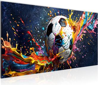 Runa Art Wandbild Fussball 100 x 40 cm Modern Bild auf Vlies Leinwand Graffiti Streetart Wohnzimmer Loft Gamer Schwarz Bunt 054812a