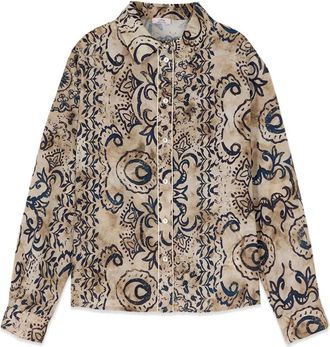 Oltre Femme, Blouses et Chemises, Beige, Taille: 42 FR Chemise en satin &agrave; motifs