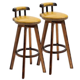 Generic Barhocker mit niedriger R&uuml;ckenlehne und um 360 Grad drehbarer Sitzfl&auml;che, Vintage-Barstuhl mit Kunstlederbezug und Massivholzbeinen