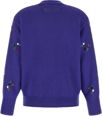 Marni Floral-Embroidered Virgin Wool and Cashmere Cardigan - Purple