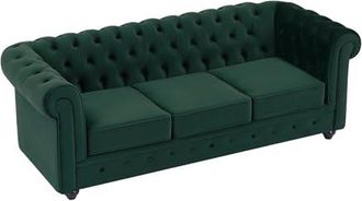 Vente-Unique Canap&eacute; 3 Places en Velours Vert Chesterfield