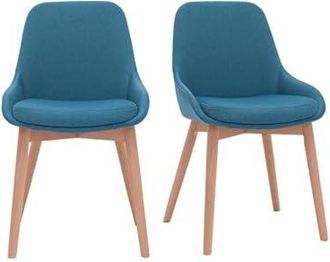Miliboo Chaises scandinaves en Tissu Bleu Canard et Bois Clair Massif (Lot de 2) Holo