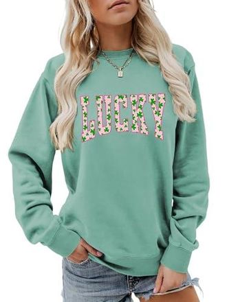 Generic Sweat-shirt porte-bonheur pour la Saint-Patrick pour femme - Motif tr&egrave;fle irlandais - Col rond - Manches longues - Pour femme, vert clair, 3XL
