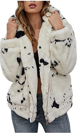 Generic Vestes dhiver &agrave; capuche avec fermeture &eacute;clair pour femme, fausse impression irr&eacute;guli&egrave;re, manteau chaud &eacute;pais avec poches, blanc, S