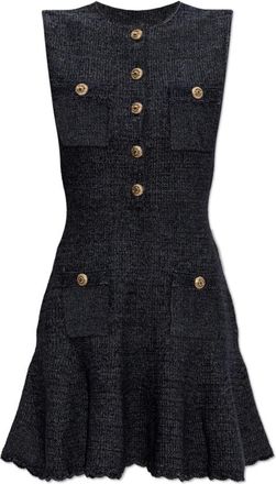 Self Portrait Femme, Robes, Bleu, Taille: 36 FR Robe courte en maille textur&eacute;e sans manches