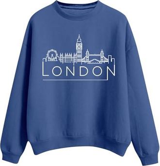 Generic Sweat-shirt pour femme - Imprim&eacute; graphique britannique - Haut surdimensionn&eacute; - Col rond - Manches longues - Automne - Hiver - D&eacute;contract&eacute; - Confortabl