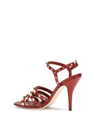 Valentino Garavani Womens Sandals Rockstud Bright Red Kidskin Goatskin