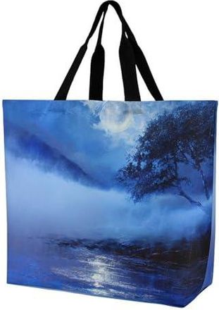 Generic Ciel Bleu Clair De Lune Sac Fourre Tout R&eacute;utilisable Tote Bag Grand Sac Cabas Pour Travail Plage Shopping