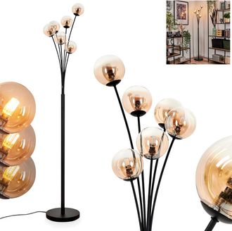 HOFSTEIN Stehleuchte Bernado, Stehlampe aus Metall/Glas in Schwarz/Bernstein/Klar, Leuchte im modernen Retro/Vintage-Design mit Schirmen aus Glas (&Oslash; 10 cm), di