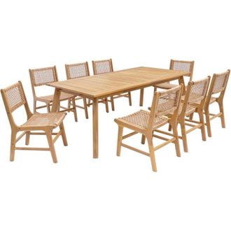 Sweeek Table de jardin extensible bois dacacia + 8 assises Palena + Ocara 200/275 x 100 x 75 cm naturel