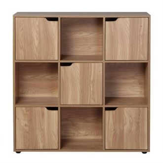 Calicosy CAS&Acirc;ME - Meuble 9 cases avec 5 portes d&eacute;cor bois L89cm - MODU
