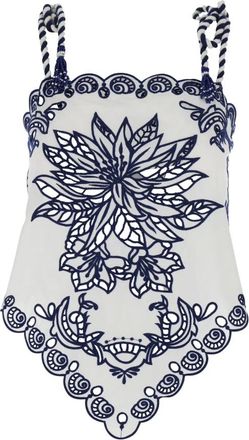 Farm Rio Farm Rio, Femme, Tops, Blanc, Taille: 40 FR Blouse Richelieu Garden Tiles