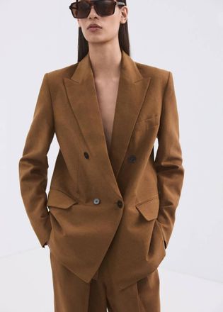 Mango Blazer costume lin double boutonnage caramel - Femme - XXS - MANGO