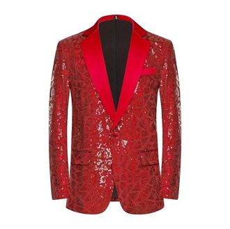Generic Blazer pour homme coupe ajustée avec revers à paillettes léger à un bouton pour homme Blazer élégant décontracté disco bal de fin dannée fête de maria