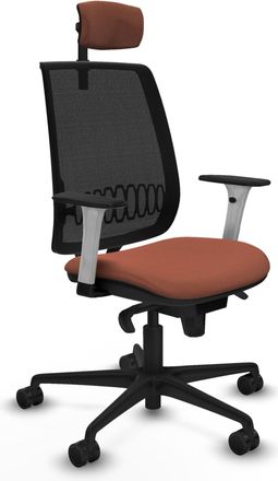 Piqueras y Crespo B&uuml;rostuhl aus Stoff, h&ouml;henverstellbar, mit Rollen und wei&szlig;en und schwarzen Armlehnen, h&ouml;henverstellbare Lendenwirbelst&uuml;tze, Schwarz/Braun