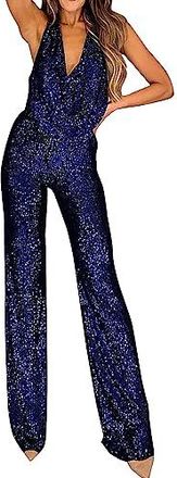 Generic Combinaison d&eacute;t&eacute; europ&eacute;enne et am&eacute;ricaine pour femme - Sans manches - Col &agrave; paillettes - Pantalon pour femme - Amoureux de mariage - Combinaison damis