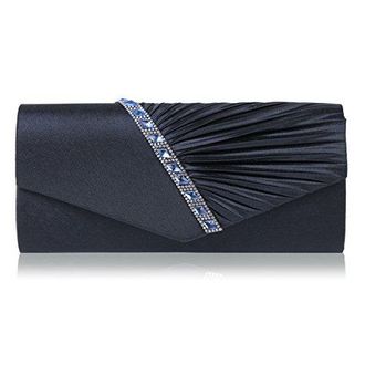 Damara Sac à main élégant avec strass pour femme, Bleu marine, L