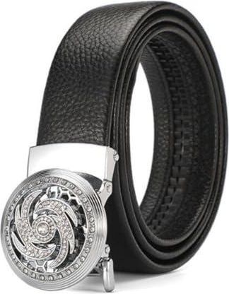 Generic Ceinture &agrave; cliquet en cuir pour hommes, ceinture r&eacute;glable avec boucle en m&eacute;tal pour hommes (Argent - vent, 120 CM)
