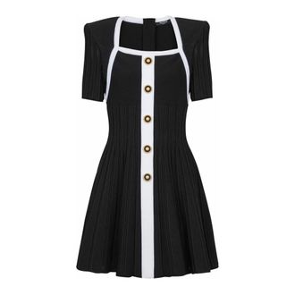 Balmain Zweifarbiges A-Linien-Strickkleid - - Dresses - Damen - Schwarzk - 2XS
