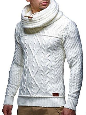 LEIF NELSON pour des Hommes Pullover Pull en Tricot Hoodie Hoody LN7025F; Taille L, Blanc/Beige
