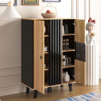 STILVORA Vitrine, Buffet avec 2 Portes et 3 &Eacute;tag&egrave;res, LED et Verre, Style Moderne, en Panneaux de Particules, Bois et Noir, 80&times;40&times;120 cm