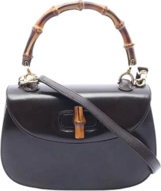 Gucci Sac &agrave; main 2way en cuir et bambou Pre-owned - Femme - Pre-owned - Noir - Taille: ONE Size