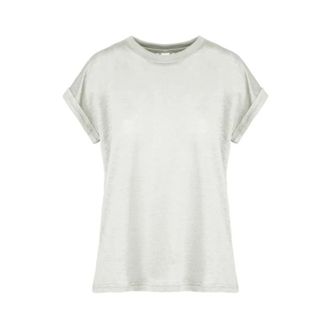 Bomboogie Femme, Tops, Blanc, Taille: 46 FR T-shirt en jersey de lin &agrave; manches courtes et ourlet roul&eacute;