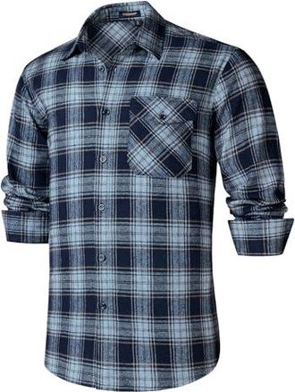 Hisdern Chemise Flanelle Carreaux Manches Longues boutonnée en Coton Marine Taille 3XL
