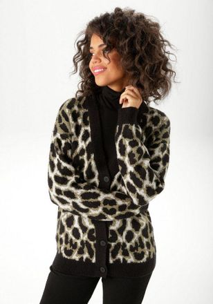 Aniston Strickjacke im trendfarbigen Leo-Muster